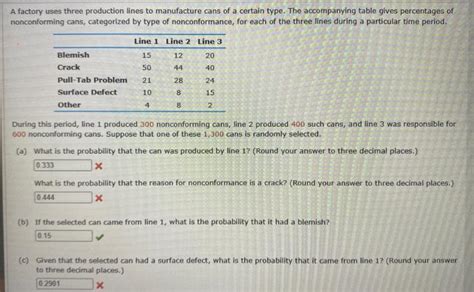 Solved A Factory Uses Three Production Lines To Manufacture