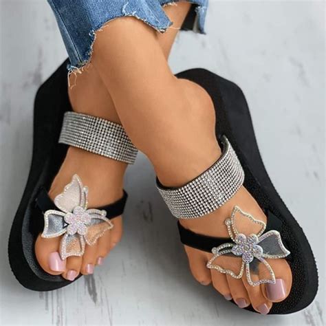Femmes Strass Talon Incliné à Bout Ouvert Pantoufles Nœud Papillon