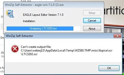 Error While Installing Eagle Cant Create Output File Appdata