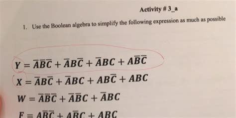 Solved Activity A Use The Boolean Algebra To Simplify Chegg