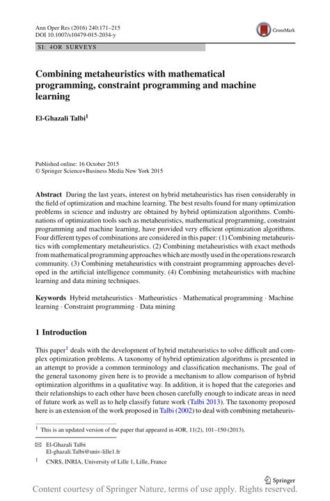 Combining Metaheuristics With Mathematical Programming Constraint Programming And Machine