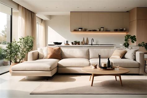 A Modern Minimalist Home Interior Design With Clean Lines Sleek Furniture And Neutral Stock