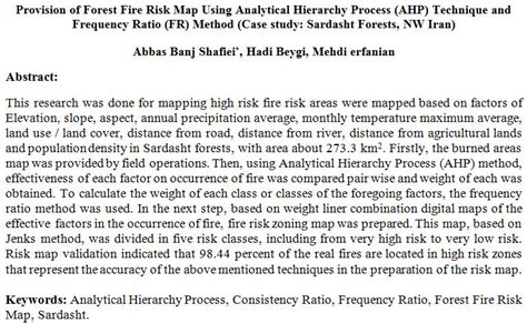 Pdf Provision Of Forest Fire Risk Map Using Analytical Hierarchy