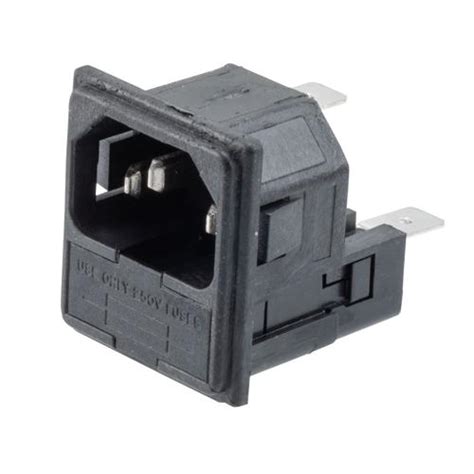 Twin Fused Iec Inlet Snap Fit Panel Mount C14 Connector 6 3 Mm Tab Termination 5mm X 20mm