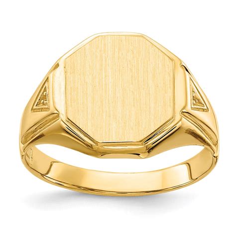 14k Yellow Gold 125x115mm Open Back Diamond Mens Signet Ring