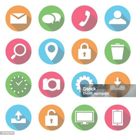 메시지 채팅 전화 연락처 검색 장소 다운로드 업로드 시계 카메라 모니터 간단한 아이콘 벡터 디자인 0명에 대한 스톡 벡터 아트 및 기타 이미지 Istock
