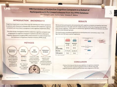 Cognitive Complaint In Parkinsons Disease Poster Awarded Second Place