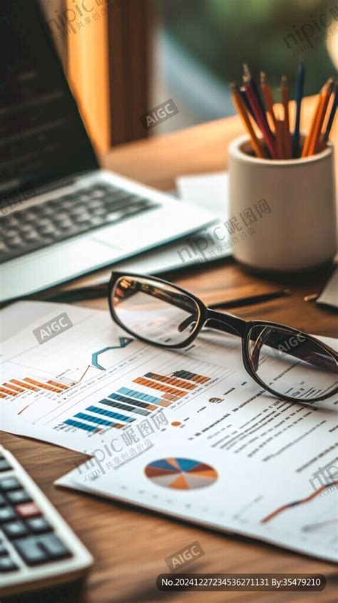 Ai创作图金融理财保险投资 总结报告 报告工作 投资理财会计 财务台 书桌面特写 金融保险理财投资 财务报告 工作报告图表 阳光财务 专业报告