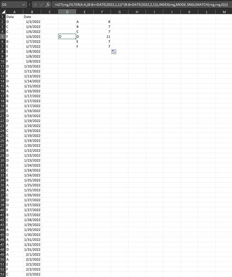 Formula Most Reoccurring Text Between 2 Dates Excel Stack Overflow