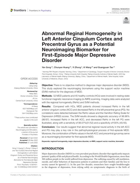 Pdf Abnormal Reginal Homogeneity In Left Anterior Cingulum Cortex And