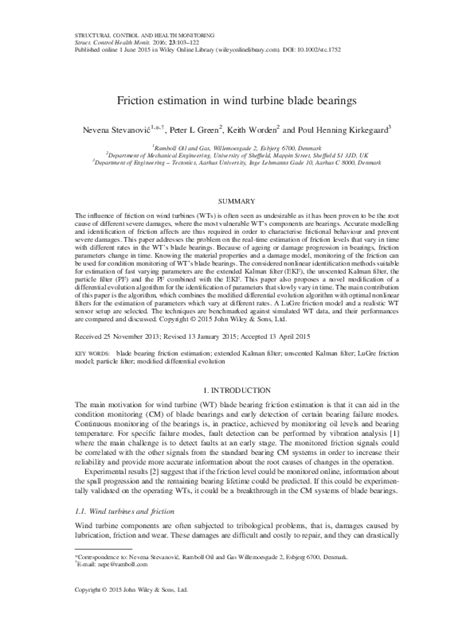 Pdf Friction Estimation In Wind Turbine Blade Bearings