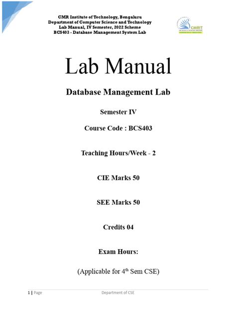 Bcs403 Dbms Lab Manual Pdf Databases Plsql
