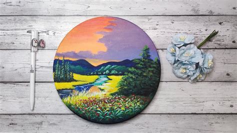 Как легко и быстро нарисовать летний закат в лесу акриловыми красками пошаговое видео Youtube