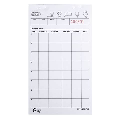 Choice 1 Part White Waiter Waitress Order Pad 50case