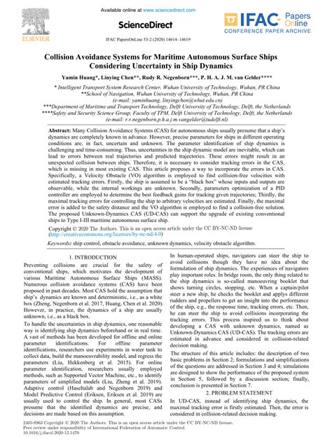 PDF Collision Avoidance Systems For Maritime Autonomous Surface Ships Considering Uncertainty