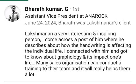 Lakshmanan V On Linkedin Wow Testimony From Bharath Kumar G 🙏 Being A Writing Analyst I