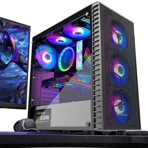 MUSETEX ATX PC Case Mid Tower Mesh Computer Case With Pcs Mm LED ARGB Fans USB Port