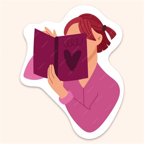 Premium Vector Reading Girl Hiding Behind A Book Vector Sticker Hand Drawn Illustration
