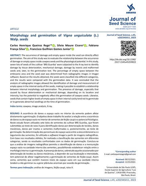 Pdf Morphology And Germination Of Vigna Unguiculata L Walp Seeds Journal Of Seed Science