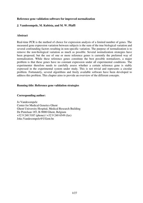 pdf reference gene validation software for improved normalization