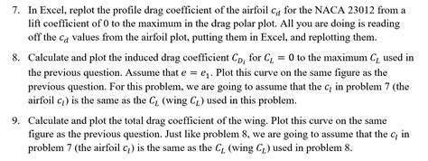 solved 7 in excel replot the profile drag coefficient of