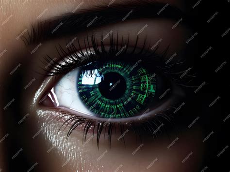 Premium Ai Image Closeup View Of Woman Eye With Digital Coding Iris Screen Concept Of Iris