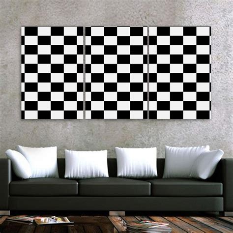 Ownta Classic Black White Checker Board Pattern 3pc Frameless Canvas