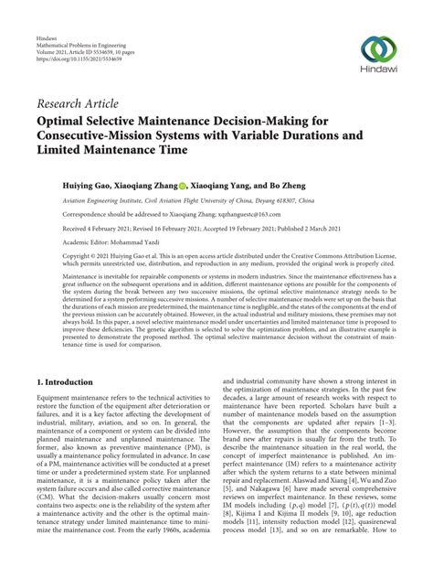 Pdf Optimal Selective Maintenance Decision Making For Consecutive Mission Systems With
