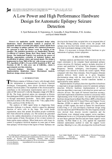 Pdf A Low Power And High Performance Hardware Design For Automatic Epilepsy Seizure Detection