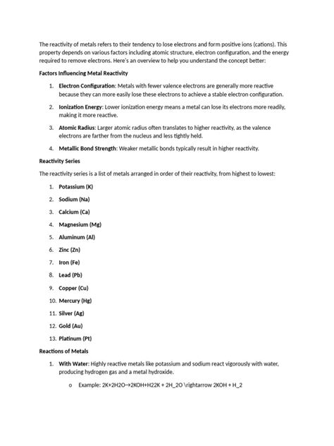 The Reactivity Of Metals Refers To Their Tendency To Lose Electrons And Form Positive Ions Pdf