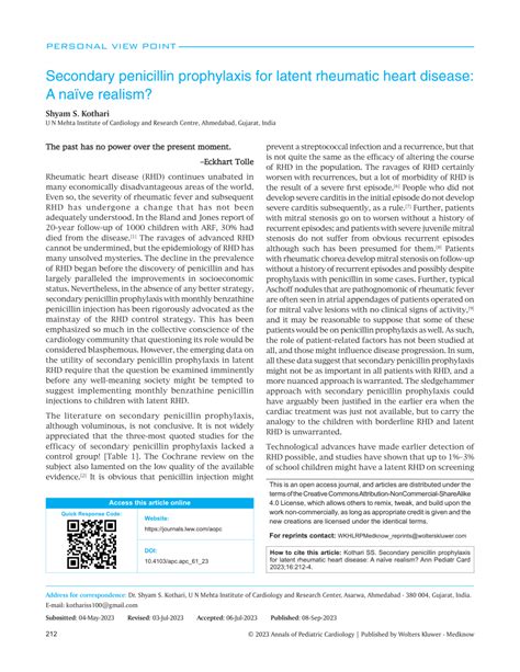 Pdf Secondary Penicillin Prophylaxis For Latent Rheumatic Heart Disease A Naïve Realism