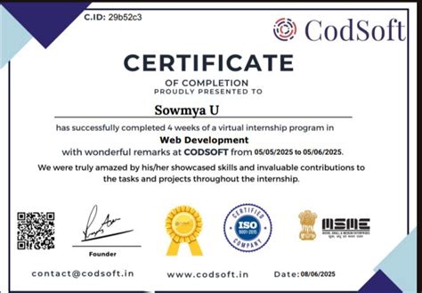Webdevelopment Internshipcompleted Codesoft Learningbydoing Growthjourney Sowmya U