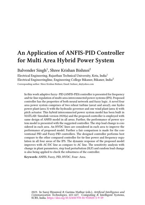 Pdf An Application Of Anfis Pid Controller For Multi Area Hybrid Power System