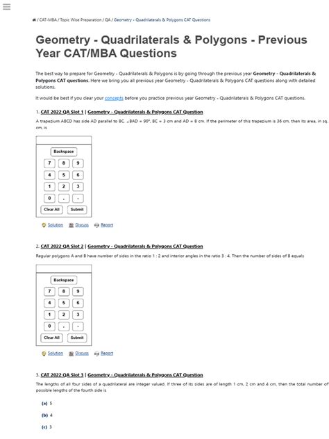 Previous Year Cat Questions For Geometry Quadrilaterals And Polygons Download Free Pdf
