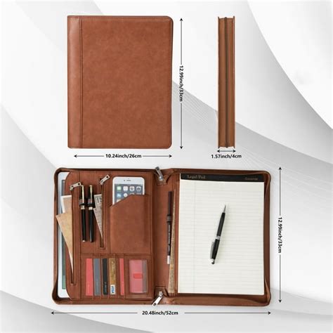 Leatherbelief Zippered Portfolio Leather Business Padfolio Resume