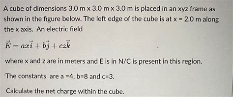 Solved A Cube Of Dimensions 3 0 M X 3 0 M X 3 0 M Is Placed Chegg Com