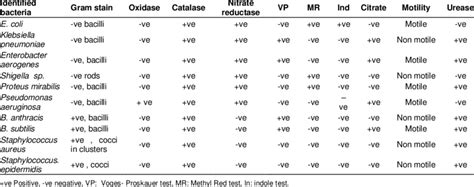 Biochemical Characterization Of Bacterial Isolates Download Table