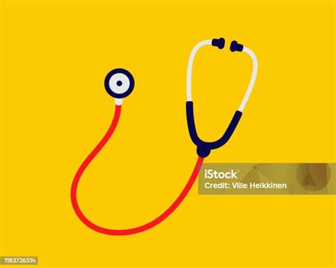 평면 만화 스타일 청진기 아이콘입니다 헬스케어 로고 이미지입니다 벡터 그림입니다 노란색 배경에 격리 간호사에 대한 스톡 벡터 아트 및 기타 이미지 Istock