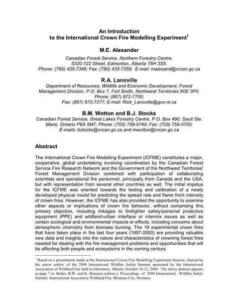 International Crown Fire Modelling Experiment Docslib