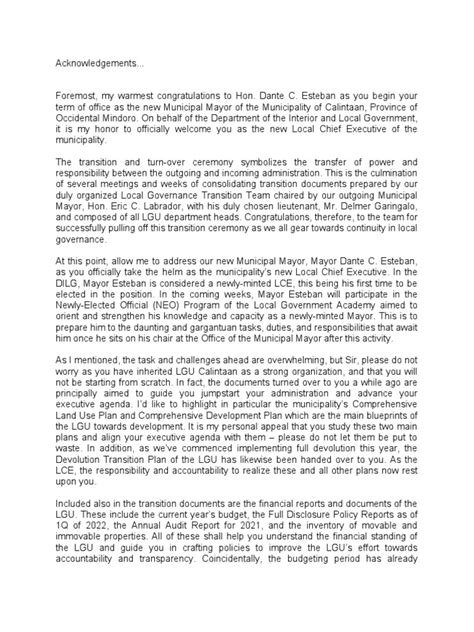 Transition Speech Pdf Governance Government