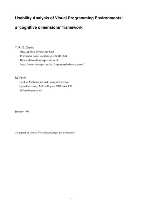Pdf Usability Analysis Of Visual Programming Environments A Cognitive Dimensions Framework
