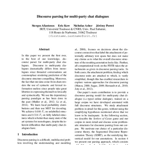 discourse parsing for multi party chat dialogues acl anthology