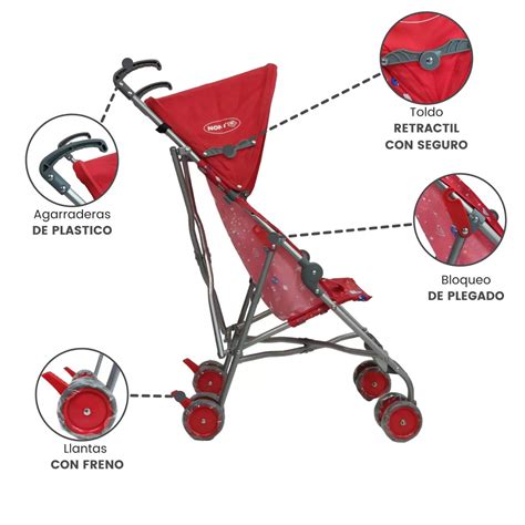 Carriola Para Bebe De Bastontoldocinturoncompactafrenos Rojo
