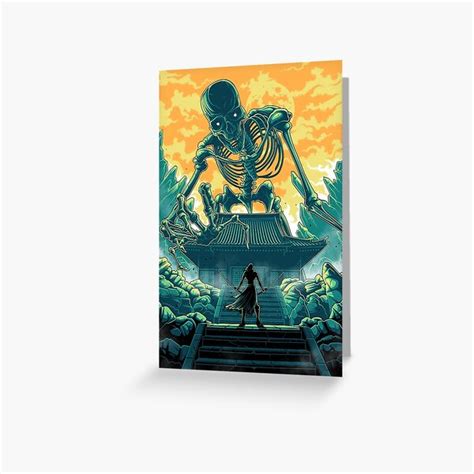 Japanese Folklore Yokai Gashadokuro Gaikotsu The Giant Skeleton Art Print Greeting Card For