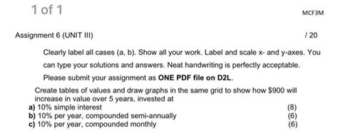 Solved 1 Of 1 Mcf3m Assignment 6 Unit Iii 120 Clearly