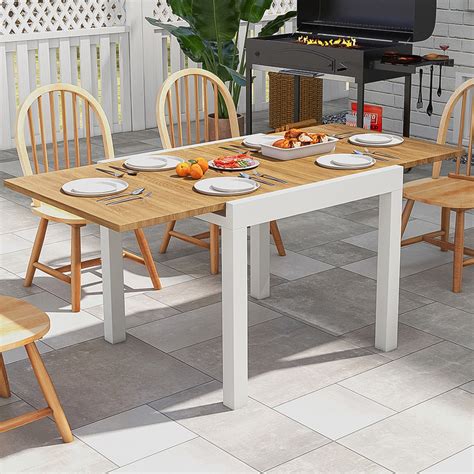 Costway 6 Seater Rectangular Aluminium Expandable Dining Table Natural