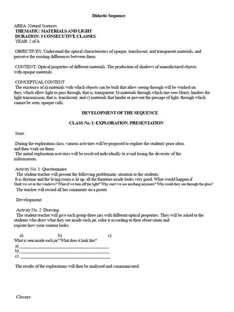 Didactic Sequence Materials Pdf Glasses Light