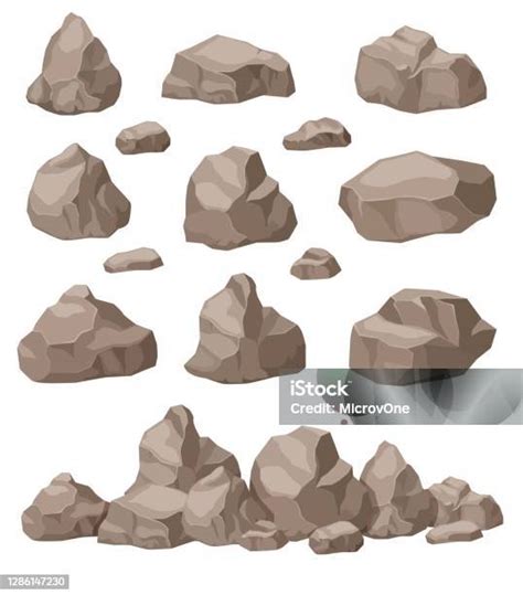 바위 돌 만화 돌 등대 세트 화강암 바위 더미 천연 빌딩 블록 재료 3d 게임 아트 격리 벡터 0명에 대한 스톡 벡터 아트 및 기타 이미지 Istock