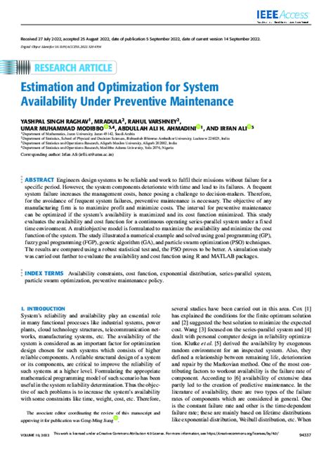 Pdf Estimation And Optimization For System Availability Under