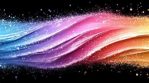 Abstract Colorful Wavy Lines With Glowing Particles On A Black Background Stock Illustration